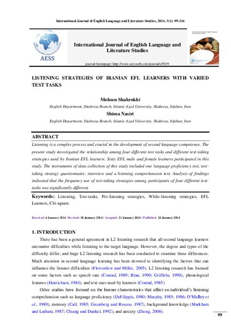 Pdf Listening Strategies Of Iranian Efl Learners With Varied Test Tasks