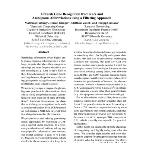 Towards Gene Recognition From Rare And Ambiguous Abbreviations Using A