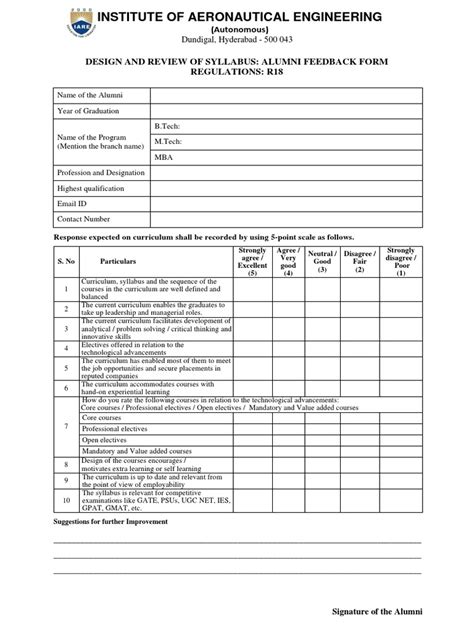 Alumni Feedback Form R18 Download Free Pdf Curriculum Learning
