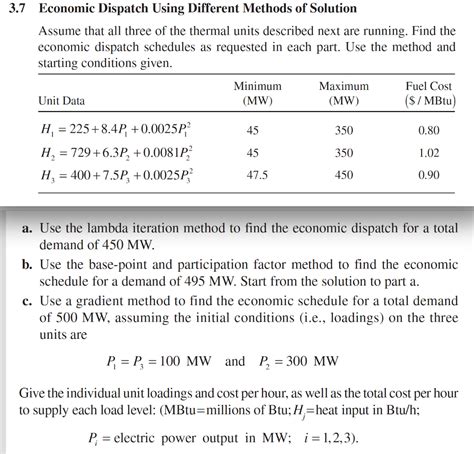 solved 3 7 economic dispatch using different methods of