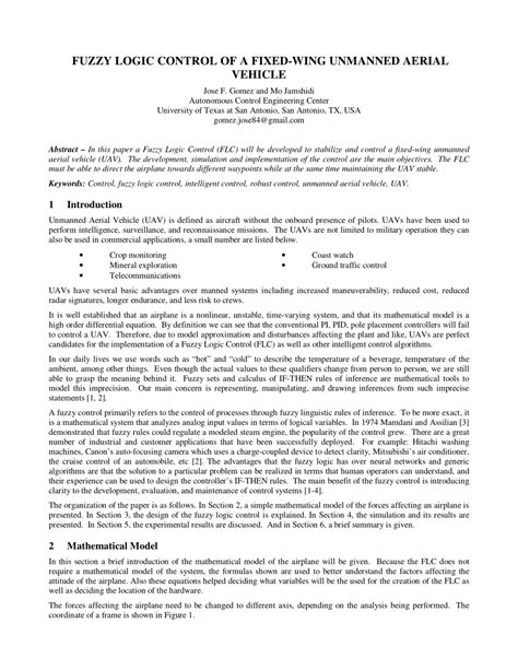 Pdf Fuzzy Logic Control Of A Fixed Wing Unmanned Aerial Vehicle