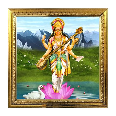 Mata Saraswati India God Idol Photo Frame For Pooja Hindu Bhagwan Devi
