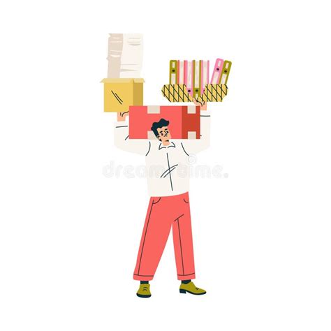 Multitasking Man Character Doing Multiple Task Carry Folder And Document Vector Illustration