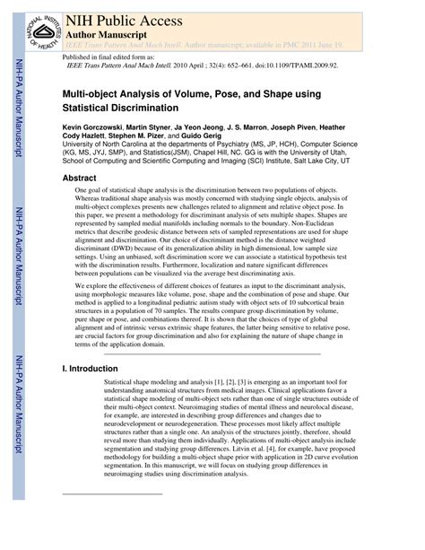 pdf multi object analysis of volume pose and shape using