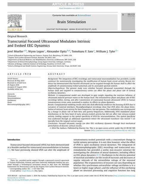 Pdf Transcranial Focused Ultrasound Modulates Intrinsic And Evoked Eeg Dynamics Dokumen Tips
