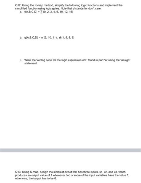 Solved Q12 Using The K Map Method Simplify The Following