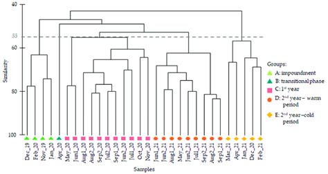 dendrogram for clustering based on the bray curtis similarity index