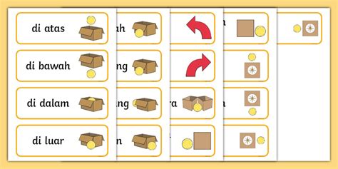 Prepositions Positional Language Word Cards Indonesian