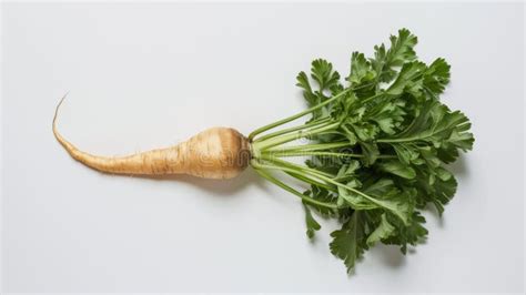 Fresh Parsnip Root With Attached Leaves Isolated On A Plain White Background Stock Illustration