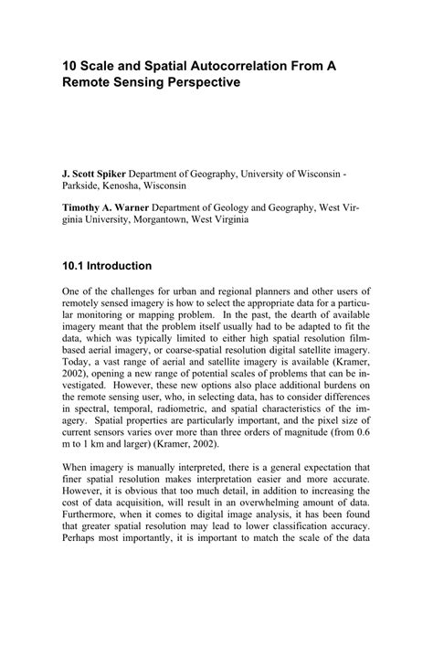 Pdf Scale And Spatial Autocorrelation From A Remote Sensing Perspective