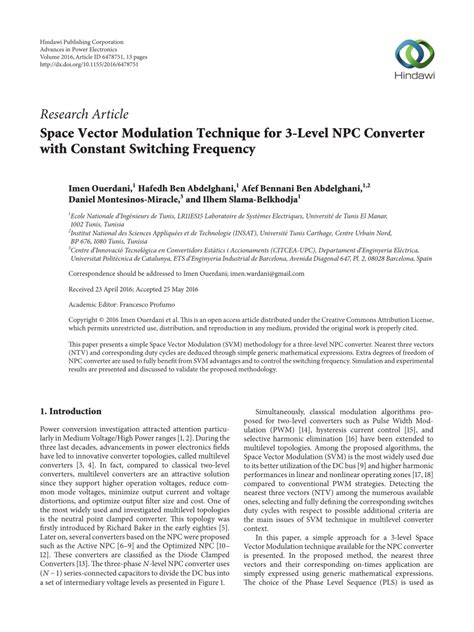 Pdf Space Vector Modulation Technique For 3 Level Npc Converter With Constant Switching Frequency