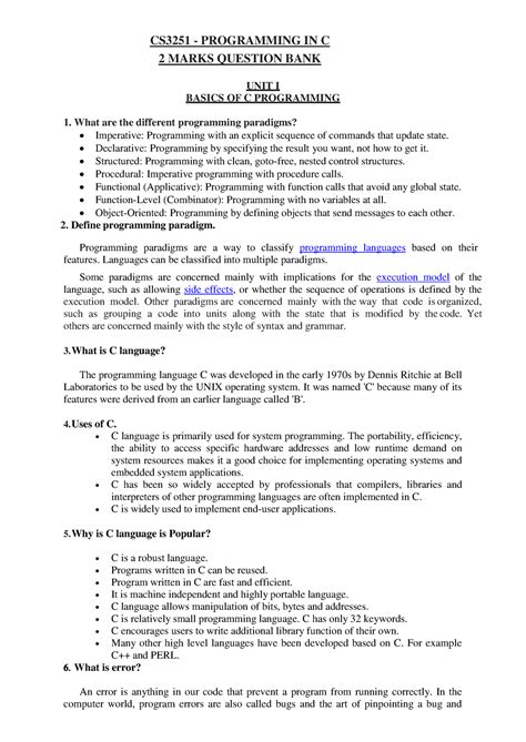 Cs3251 Qb 2 Marks Cs3251 Programming In C 2 Marks Question Bank