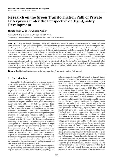 Pdf Research On The Green Transformation Path Of Private Enterprises