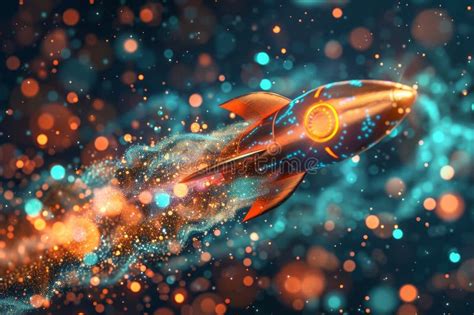 Rocket Launch With Particle Trail Through Colorful Space Innovation