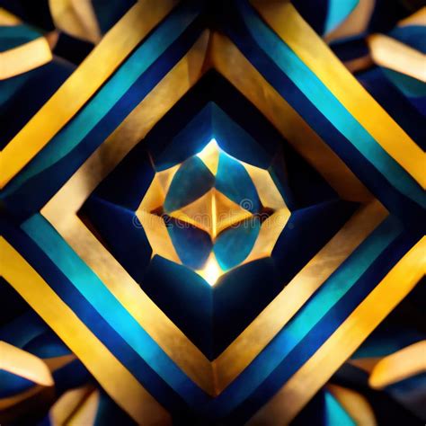 Fractal Design Diamond Frame Golden Blue Square Stock Illustration
