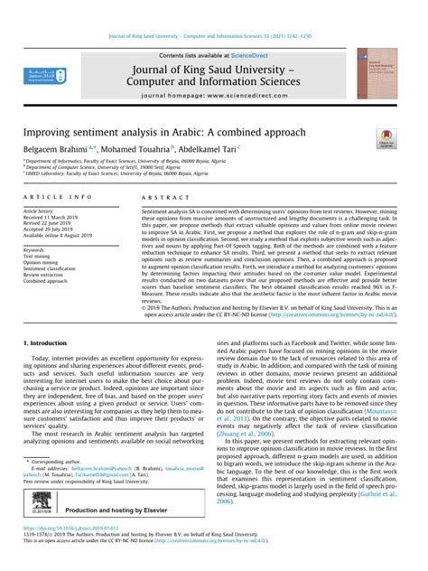 improving sentiment analysis in arabic a combined approach pdf