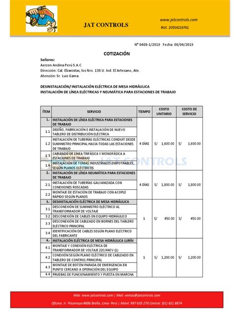 Cotizacion Instalacion De Estacion Electrica Neumatica Mesa Hidraulica