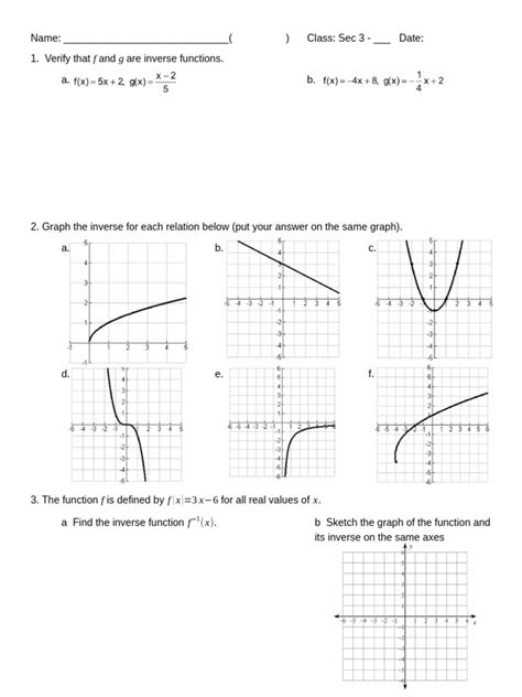 Worksheet 17 Graphs Of Inverse Function Pdf Teaching Methods