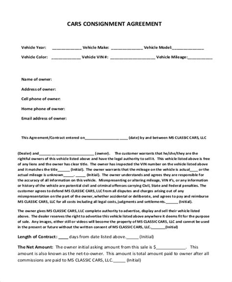 Free 8 Sample Consignment Agreement Forms In Pdf Ms Word