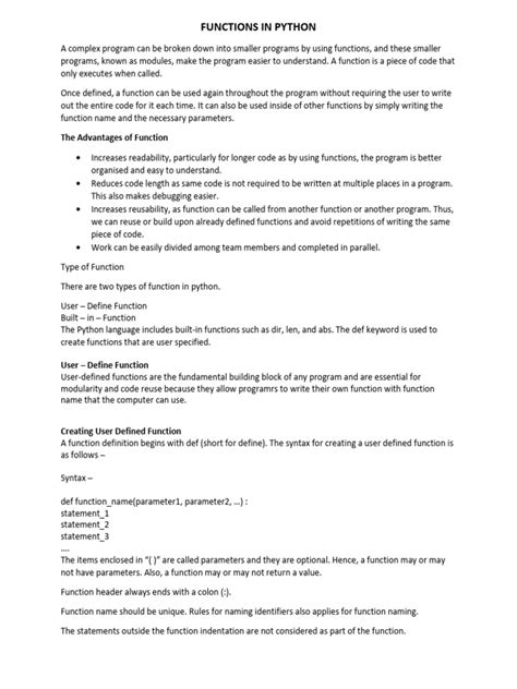 Python Functions Types And Usage Guide Pdf Parameter Computer