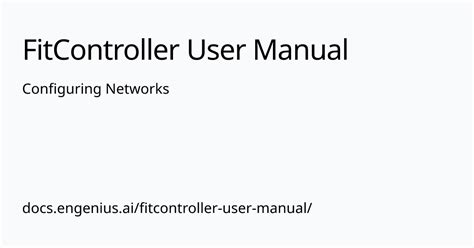 Configuring Networks Fitcontroller User Manual