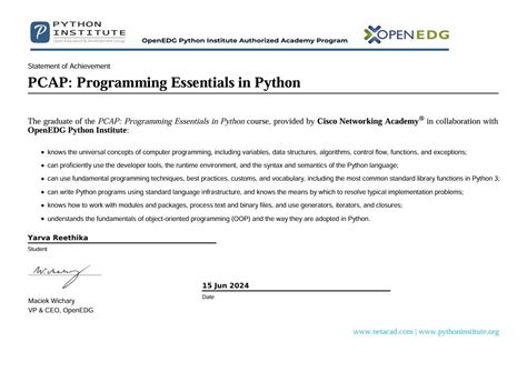 Python Programming Certification Cisco Pythoninstitute Coding Tech Reethika Yarva