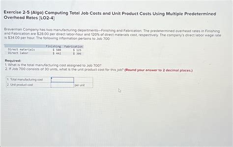 Solved Exercise Algo Computing Total Job Costs And Chegg Com