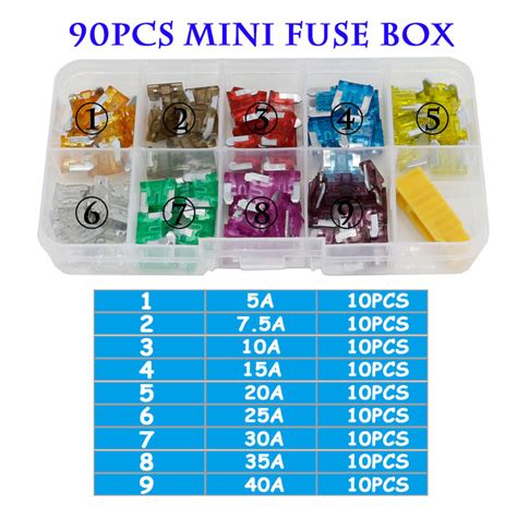 자동차 블레이드 타입 퓨즈 콤비네이션 박스 및 클립 포함 미니 소형 중형 5 ~ 40a 32v 45 Pcs