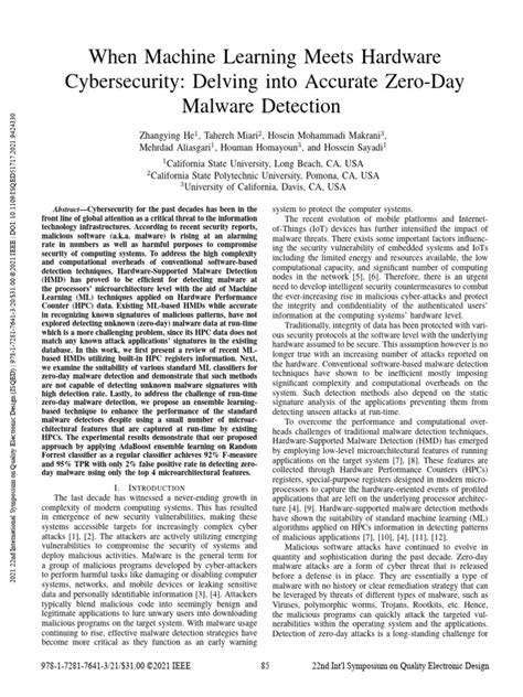 When Machine Learning Meets Hardware Cybersecurity Delving Into Accurate Zero Day Malware