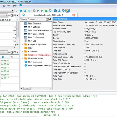 Quartus Project Pane With Synthesis And Timing Reports Download