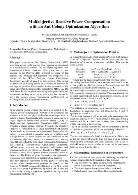 Pdf Multiobjective Reactive Power Compensation With An Ant Colony Optimization Algorithm