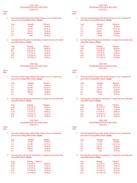 Surveying Exam No 2 Pdf Angle Trigonometry