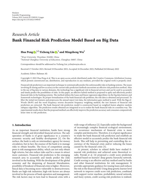 Pdf Bank Financial Risk Prediction Model Based On Big Data