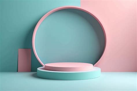 3d 렌더리 미니멀 리얼리즘 패스텔 디스플레이 제품 모크업 또는 화장품을 위한 포디움 다채로운 패스텔 스튜디오 실린더 기둥 전시장 장면 기하학적 모양 배경 프리미엄 Ai