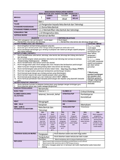 Rph Minggu 1 Smk Rbt Tingkatan 1 2024 2025 By Cikgu Gorgeous Pdf