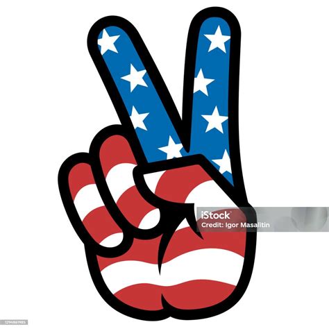 평화의 표시 미국 국기의 색상에 제스처 V 승리 또는 평화 기호 애국 기호 애플 리케이션 웹 사이트 티셔츠 등의 아이콘 평화의 상징에 대한 스톡 벡터 아트 및 기타 이미지
