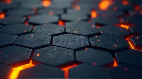 Abstract Hexagonal Pattern With Glowing Orange Lines Stock Illustration