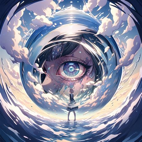 Premium Photo Anime Girl Looking At The Sky Through A Circular Hole Generative Ai