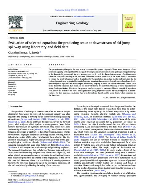 Pdf Evaluation Of Selected Equations For Predicting Scour At Downstream Of Ski Jump Spillway