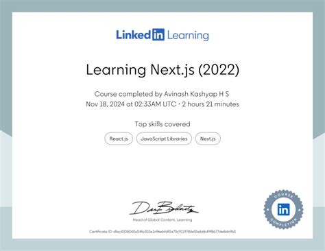Avinash Kashyap H S On Linkedin Certificate Of Completion
