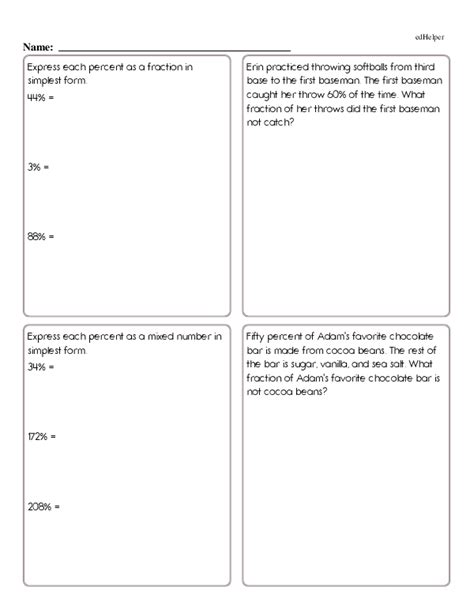 Percents Math Chapter Workbook