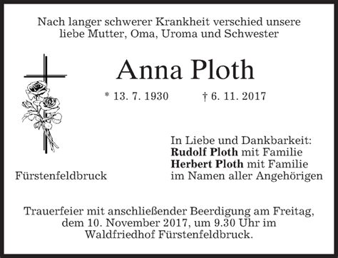 Traueranzeigen Von Anna Ploth Trauermerkurde