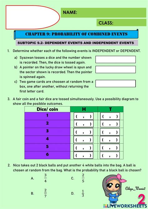 Independent Events Math Worksheet