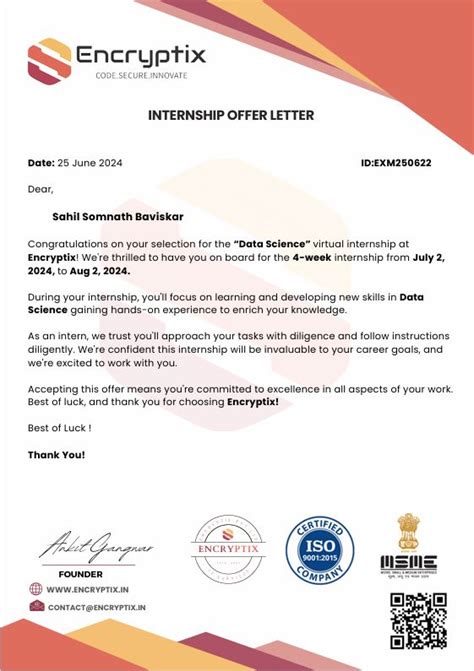 Sahil Baviskar On Linkedin Internship Datascience Careergrowth Learningjourney Encryptix