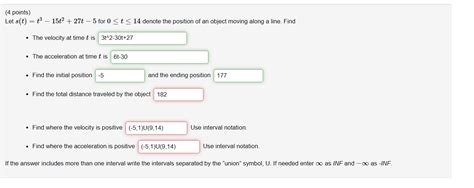solved 4 points let s t t3−15t2 27t−5 for 0≤t≤14 denote