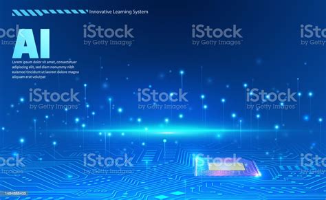 미래 지향적인 스타일의 그라데이션 블루 빛나는 점 우아한 배경의 회로 기판에 있는 Ai 기술 개념 칩셋 반도체에 대한 스톡 벡터 아트 및 기타 이미지 Istock
