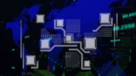 Animation Of Network Of Connections And Data Processing Over World Map