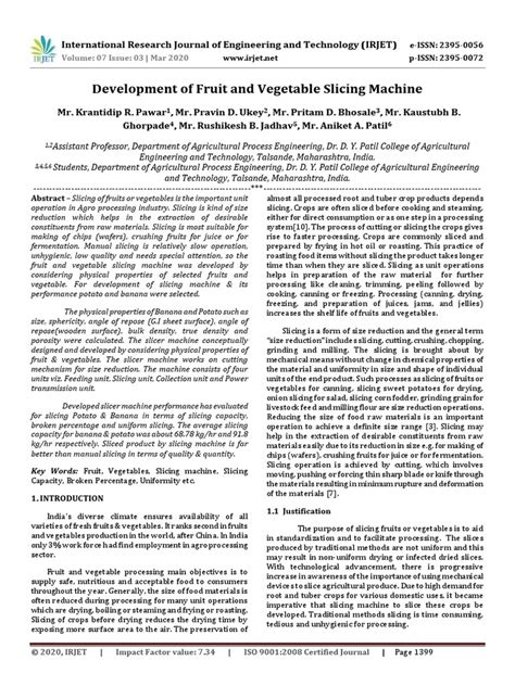 Irjet Development Of Fruit And Vegetable Pdf Vegetables Density