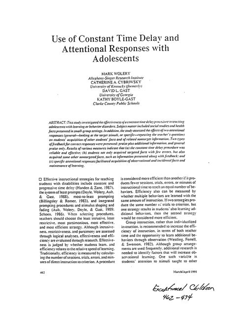 Pdf Use Of Constant Time Delay And Attentional Responses With Adolescents