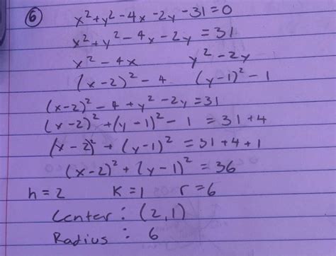 Solved For The Equation X2 Y2 4x 2y 31 0 Do The